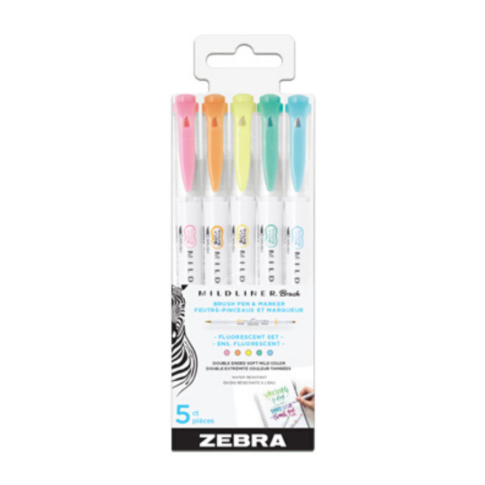 Zebra Mildliners Brush Pen & Marker Fluorescent – 5-pack – Tudos