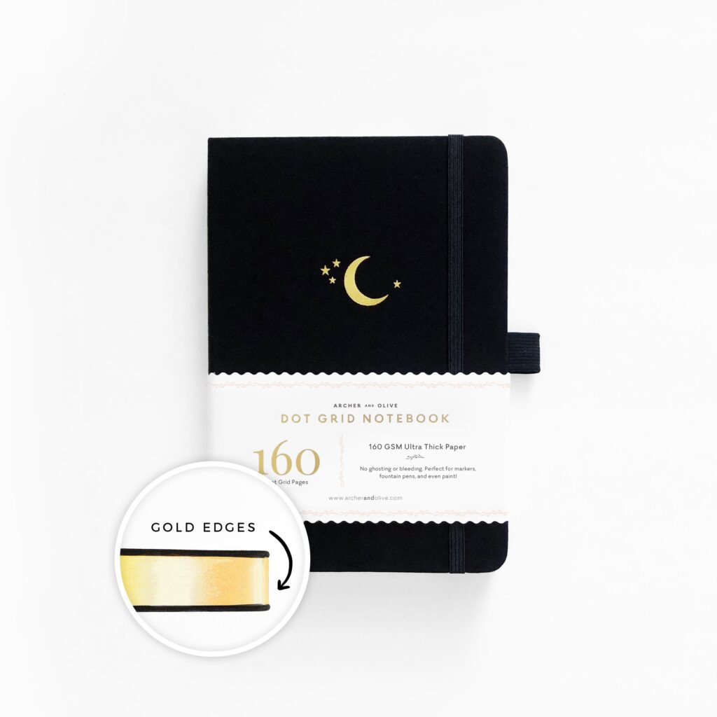 Archer And Olive Notebook Crescent Moon With Gold Gilded Edges Dot Grid ...